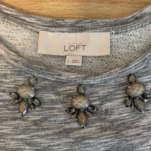 LOFT | Tops | Loft Stone Embellished Neck Short Sleeve Sweater L | Poshmark